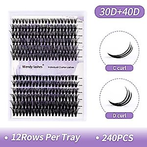 Individual Cluster Lashes 30D/40D Mixed Natural Eyelash Clusters C/D Curl 0.07mm Matte Black Soft 12-16mm Mink DIY Individual Eyelashes Cluster Lashes Extension By Wendy Lashes (30/40D-D)