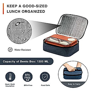 Holee Bento Box Lunch Box with Insulation Bag, Lunch Containers for Adult with Leakproof Divider Utensil Set Multiple Compartments BPA Free