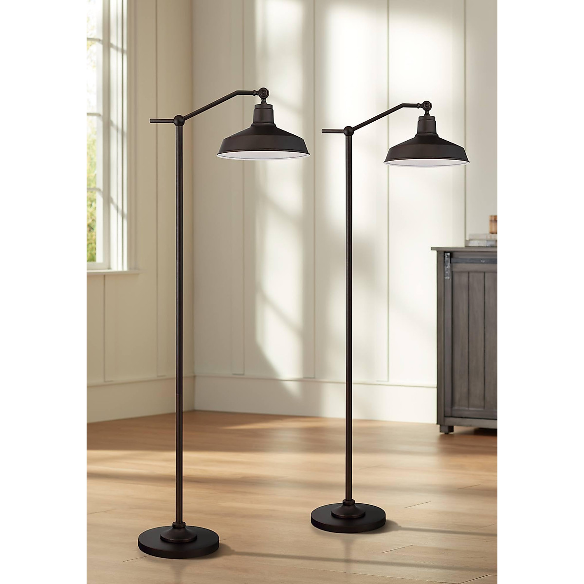 360 Lighting Kayne Farmhouse Rustic 61" Tall Standing Floor Lamps Set of 2 Lights Downbridge Task Adjustable Foot Switch Brown Satin Bronze Finish Living Room Bedroom House Reading Office Home Decor