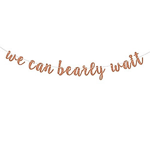 Ferastar We Can Bearly Wait Banner, Baby Shower Banner, Baby Bear Themed Baby Shower Gender Reveal Party Decoration Supply Rose Gold Glitter