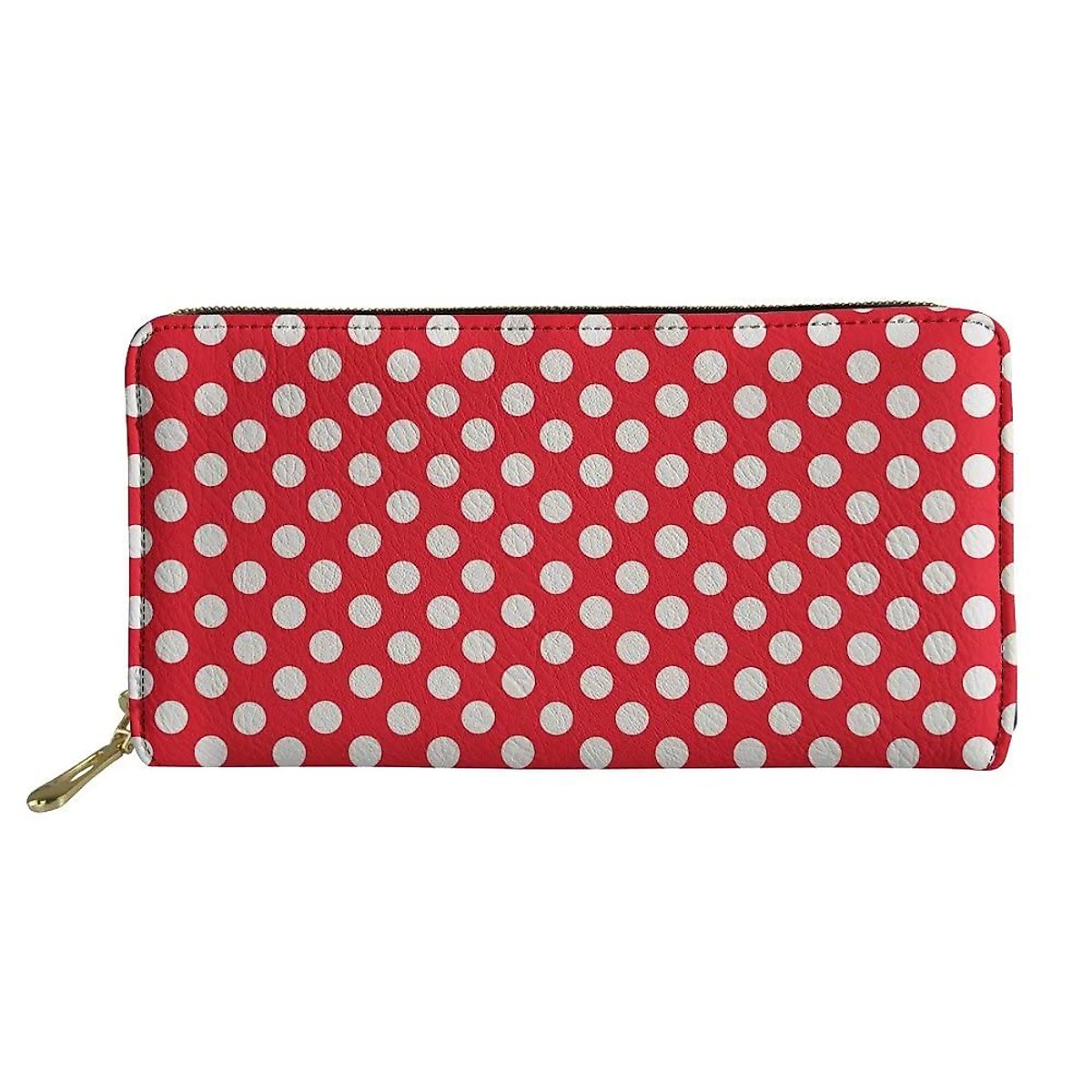 Dellukee Women Leather Zip Around Wallet Case Car Phone Clutch Purse Card Holder Organizer Polka Dot Red