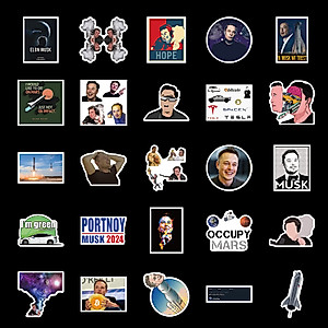 N&S [FOCUS's Stickers]100Pcs Elon Musk Stickers for Laptop Cellphone Water Bottle Hydro Flask Skateboard Luggage Car Bumper, etc FJKT, FS028