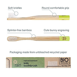 Rain Natural Bamboo Kids Toothbrush Set Fluoride-Free Baby Toothpaste Safe to Swallow with Vitamin C for 6 to 12 Months Up Infant Toddler Toothbrush BPA-Free Biodegradable (1 Toothbrush 1 Toothpaste)