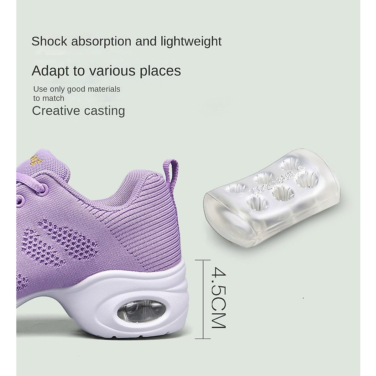 Women's Breathable Air Cushion Jazz Dance Shoes Lace Up Mesh Sneakers - Split Sole Athletic Walking Dance Thick Sole (Black,8.5)