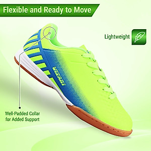 Vizari Santos Kids Indoor Soccer Shoes | Synthetic & Water Resistant Kids Soccer Cleats | Durable Football Shoes with Rubber Outsole for Maximum Traction for Boys and Girls, (Green, 8.5)