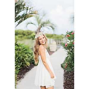 WOVOWOVO 2 Packs Daisy Flower Crown Headbands For Women Baby Girl, Sunflower Hippie Hair Accessories Fall Floral Crowns Hair Bands Handmade Bridal Headpiece Photo Props Party Vacation (White)