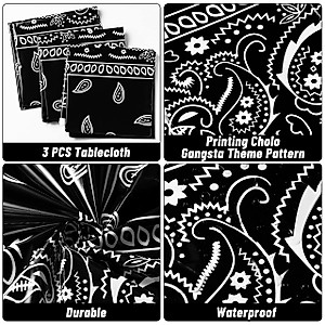 K1tpde 3PCS Bandana Party Tablecloths, Cholo Gangsta Theme Bandana Table Covers, Bandana Plastic Tablecloth, Cholo Themed Western Party Decorations for Adult, Cholo Theme Western Party Supplies, Black