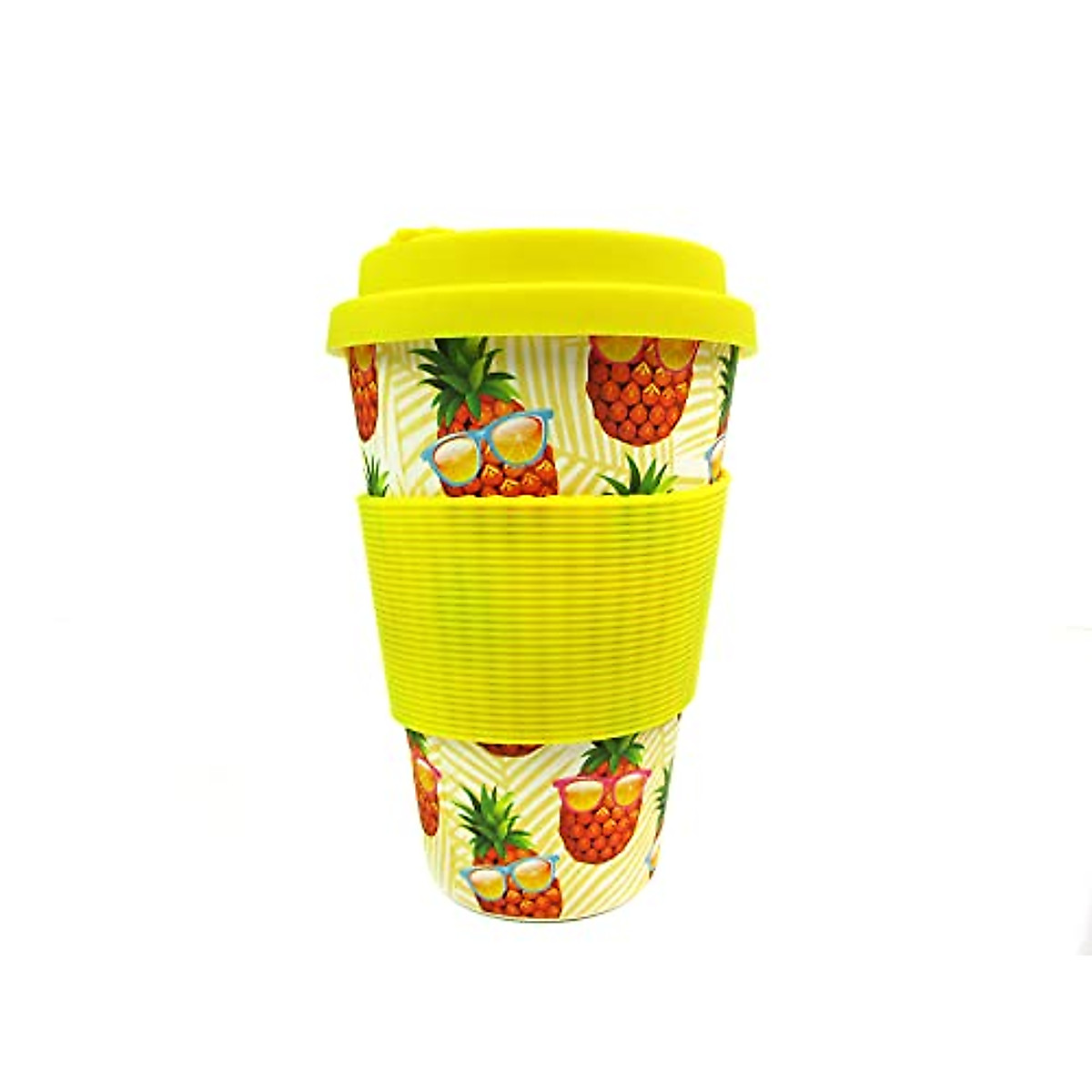 TINYMILLS Pineapple with Cool Sunglasses 14oz Travel Mug - Eco-Friendly Reusable Plant Fiber Travel Mug Birthday Gift Stocking Stuffer Teacher Coach Gift