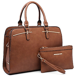 Dasein Women Satchel Handbags Shoulder Purses Totes Top Handle Work Bags with 3 Compartments (2-Brown)