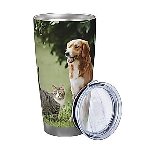 NHJKLWQSZ Lovely Dogs 20oz Stainless Steel Tumbler With Lid And Straw, Double Wall Vacuum Insulated Coffee Mug Travel Cups Leak-Proof Lid For Hot And Cold Drinks, Metal Straws And Brush
