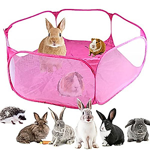 Small Animal Cage Tent Breathable & Transparent Pet Playpen Pop Open Outdoor/Indoor Exercise Fence, Portable Yard Fence for Guinea Pig, Rabbits, Hamster, Chinchillas and Hedgehogs
