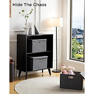 FABINADO Storage Bins with Lid, Fabric Closet Organizer, Foldable Storage Container, 2 Pack, Anthracite Gray,16.9''x12.2''x11.4''