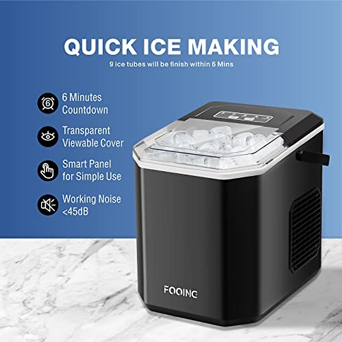 Ice Makers Countertop, Portable Ice Maker Machine with Self-Cleaning, 9 Bullet Ice Ready in 6 Mins, Handheld Ice Maker 26.5lbs 24Hrs with Ice Bags and Scoop Basket for Home Bar Camping RV(Black)