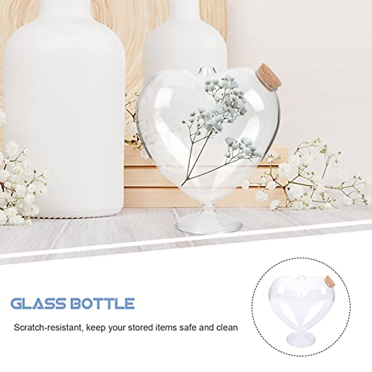 Tofficu Glass Jar Bottle with Cork Heart Shaped Wishing Bottle Plants Showing Bottle Desktop Hydroponic Plant Vase for Home Wedding Party Decoration