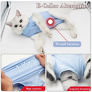 Kodervo Cat Surgical Recovery Suit Professional for Male Female Cats Abdominal Wounds Cone E-Collar Alternative, Anti-Licking or Skin Diseases Pet Surgical Recovery Suit, Soft Fabric Onesies for Cats