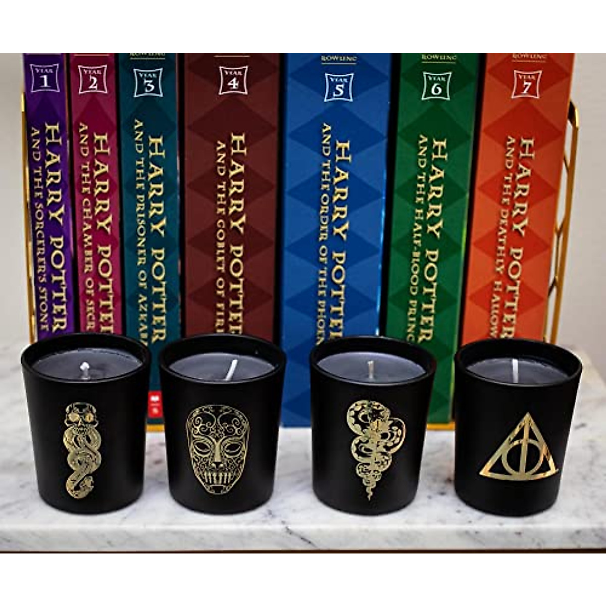 Harry Potter Dark Arts Scented Soy Wax Candle Collection, Set of 4 with Unique Fragrances | 20-Hour Burn Time | Home Decor Housewarming Essentials, Wizarding World Hogwarts Gifts and Collectibles