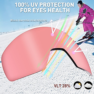 AVAWAY Rimless Ski Snow Goggles Pink, Oversized Detachable Magnetic Lens-UV Protection Anti Fog Winter Sports Safety Glasses