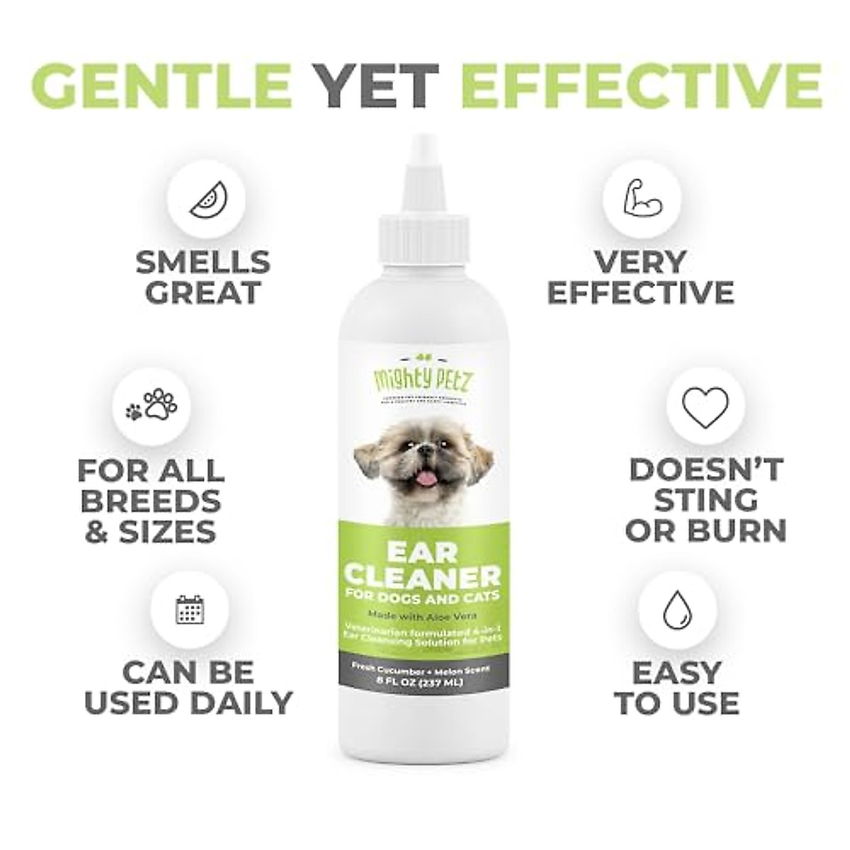 Mighty Petz Dog Ear Cleaner – Pet Ear Wash to Support Itchy, Infection Prone Ears, Yeast and Wax. Advanced & Gentle Otic Cleaning Solution. Ear Drops for Dogs and Cats - 8 oz