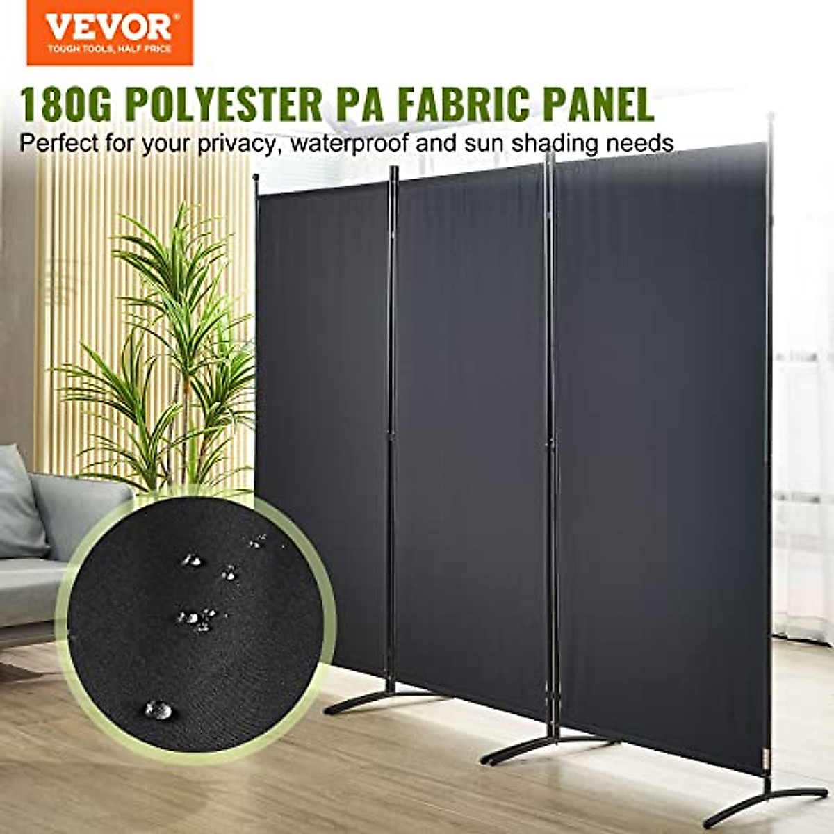 VEVOR Room Divider, 6.1 ft Room Dividers and Folding Privacy Screens (3-Panel), Fabric Partition Room Dividers for Office, Bedroom, Dining Room, Study, Freestanding, Black