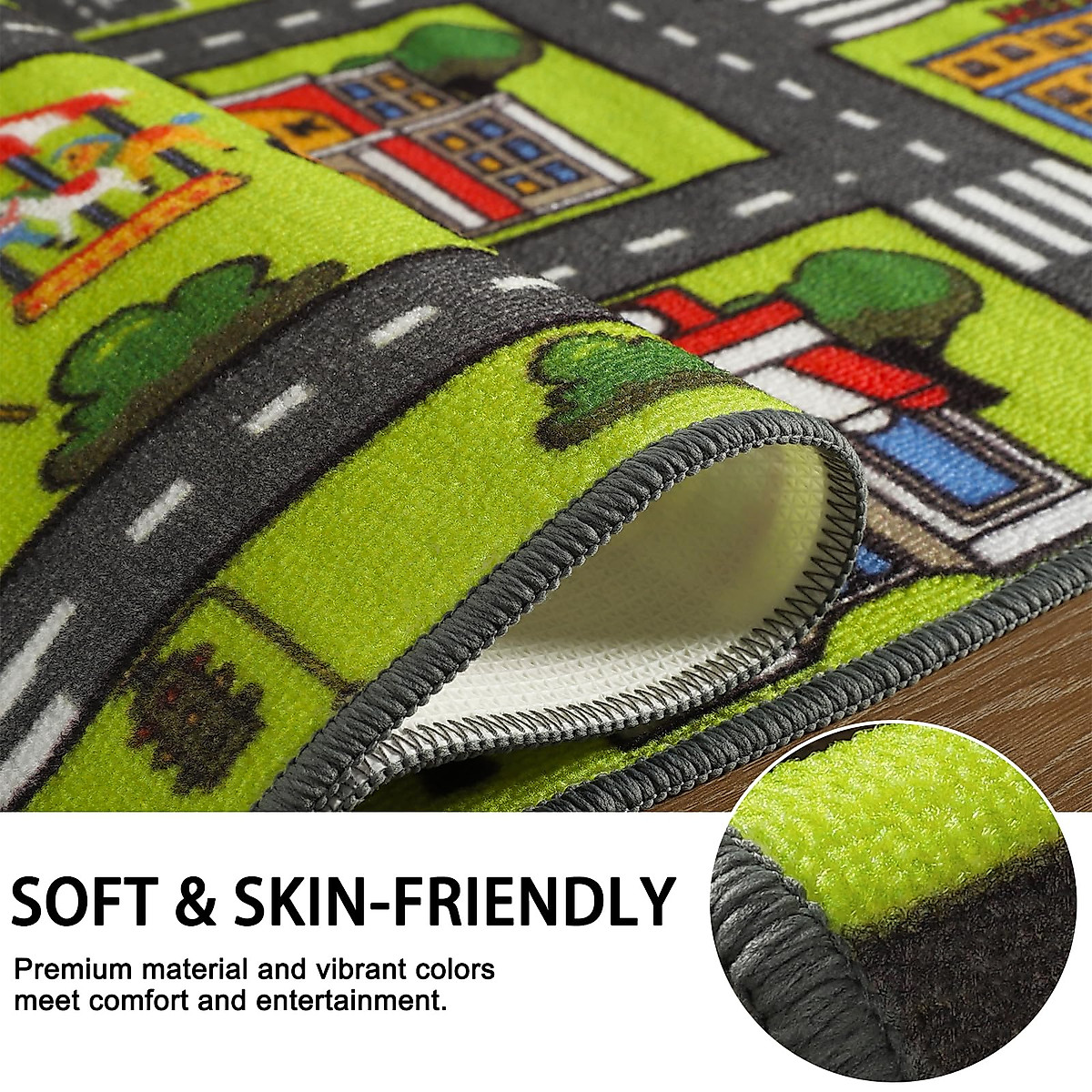 Zareas 3x5 Feet Kids Area Rug Play mat Car Rug for Playroom, Children Educational City Traffic Road Map Fun Car Carpet, Car Rug for Boys Bedroom, Upgrade Anti-Skid Rectangular for Kids Rugs, 60''x36''