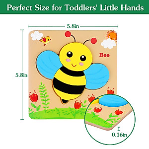 Dreampark Wooden Puzzles for Toddlers Ages 1-3, Montessori Toys for 1 2 3 Years Old Girls Boys Baby Kids Puzzle Learning Educational Christmas Birthday Gifts Toys 6 Pack Animal Jigsaw Puzzle