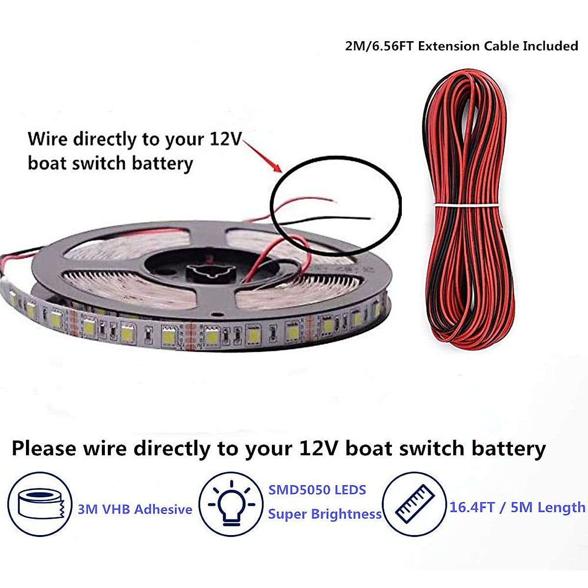 Vbakor Pontoon LED Strip Lights, 12V 5M/16.4FT Waterproof Marine LED Light Boat Interior Light, Boat Deck Light for Night Fishing, Ideal for Pontoon Fishing Boat (Blue Lights)