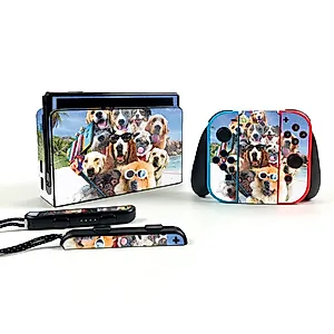 MightySkins Glossy Glitter Skin Compatible with Nintendo Switch OLED - Dog Selfie | Protective, Durable Textured Glossy Glitter Finish | Easy to Apply | Made in The USA