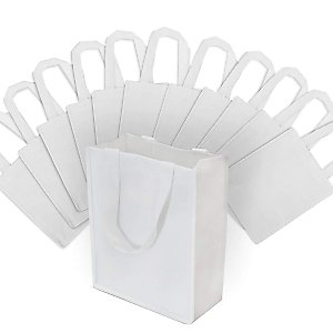 Wedding Gift Bags - 12 Pack Reusable Shopping Bags with Handles, Small White Fabric Cloth Bags for Shopping, Gifts, Groceries, Merchandise, Events, Parties, Take-Out, Retail Stores, Bulk - 8x4x10