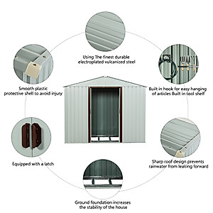OMGO 8 x 4Ft Outdoor Metal Storage Shed with Side Window, Outside Utility Tool House w/Sliding Doors & Lock, Floor Base and Air Vents, for Backyard, Lawn, Pool