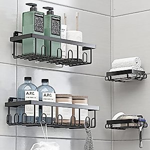 Shower Caddy Organizer Shelves Rack with Hooks - Bathroom Shower Organizer Decor Accessroies for Organization and Storage,4-Pack Self Adhesive Shower Holder with Stainless Steel for Inside Shower