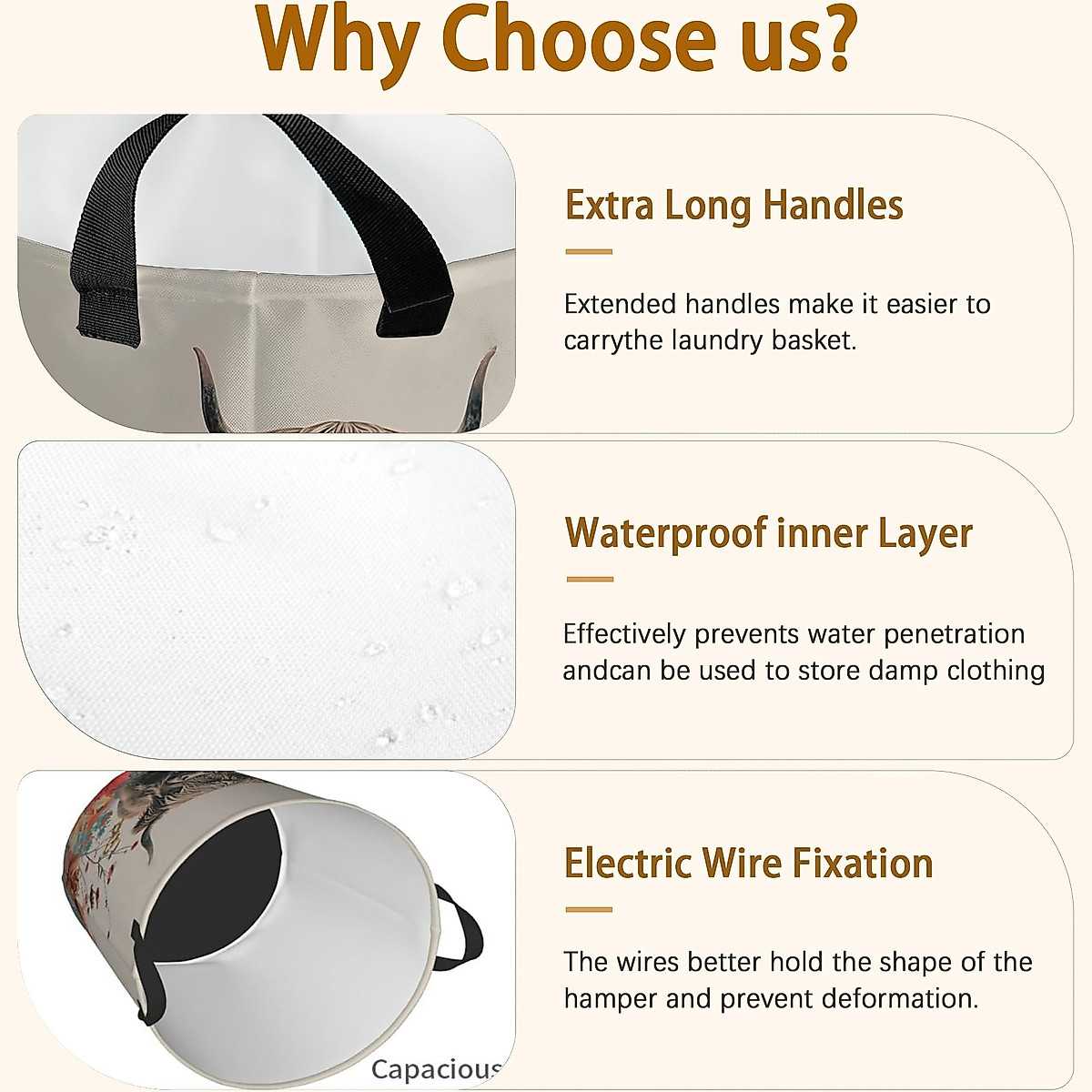 Highland Cow with Flowers Laundry Basket,Waterproof Laundry Hamper,Collapsible Organizer Basket for Storage Bin Toy Bins, Dirty Clothes Laundry Basket for Living Room/Bathroom/Bedroom