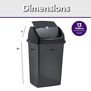 Superio Kitchen Trash Can 13 Gallon with Swing Lid, Plastic Tall Garbage Can Outdoor and Indoor, Large 52 Qt Recycle Bin and Waste Basket for Home, Office, Garage, Patio, Restaraunt (Grey/Black)