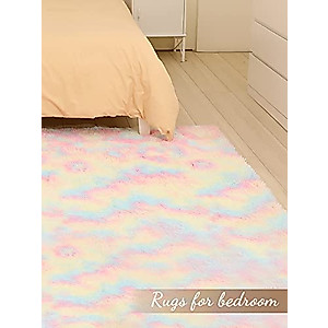 Medeunk 8x10 Area Rugs Rainbow Super Soft Fluffy Upgrade Sponge Non-Slip No Shedding for Living Room Bedroom Girls/Boys Room Dorm Playroom