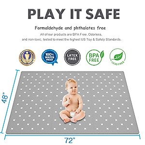 TCBunny Extra Large Baby Foam Play Mat - 4FT x 6FT Non-Toxic Puzzle Floor Mat for Kids & Toddlers, Waterproof Expandable Tiles with Edges (Grey with White Cross)