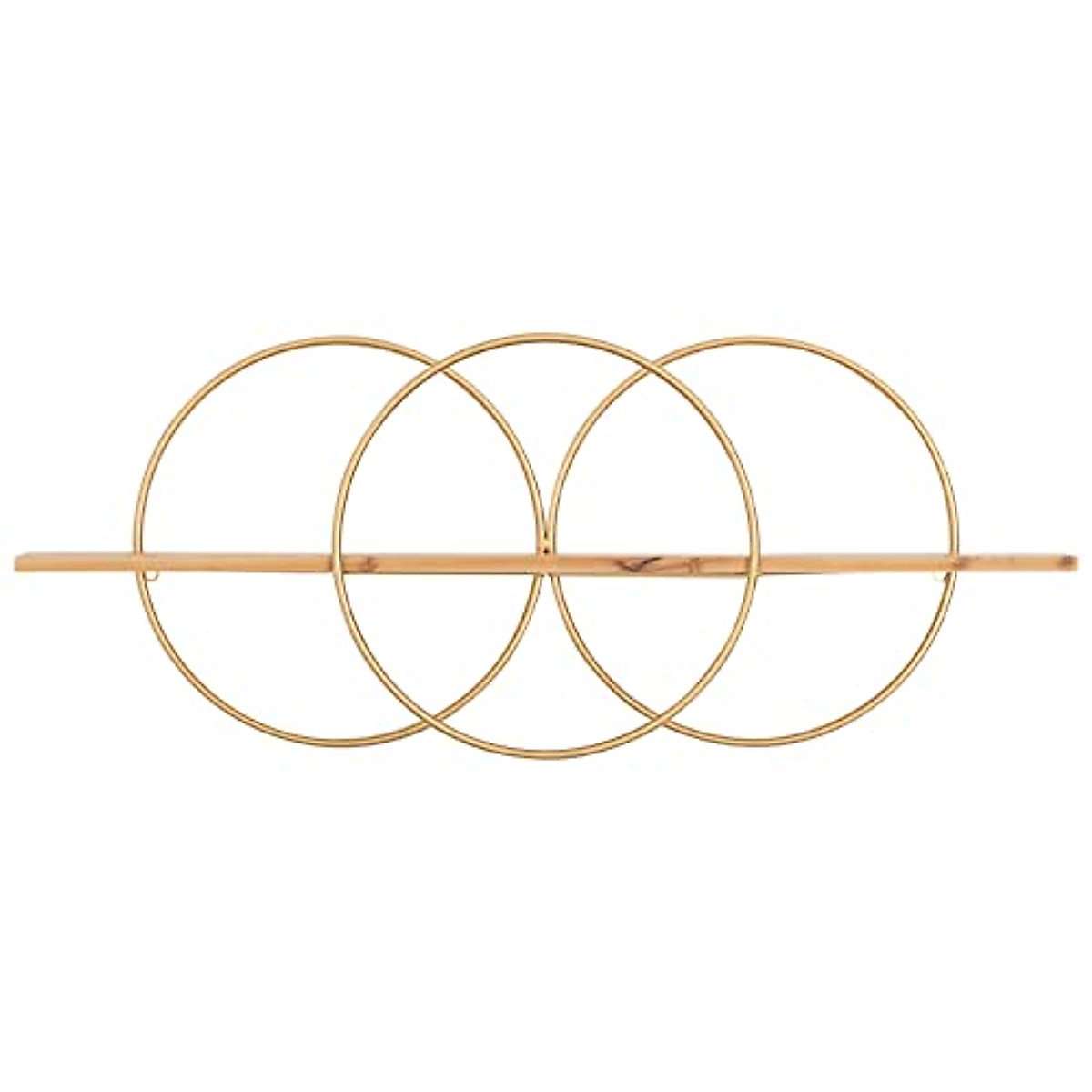 Praktiban Metal Gold Wall Shelf, Metal Frame and Wood Floating Shelves, 3 Metal Circle Wall Mounted Shelf for Living Room and Bedroom