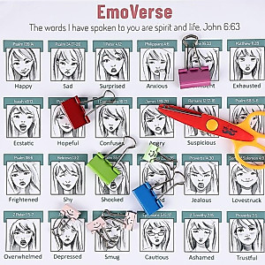 EmoVerse Magnet Feeling Chart with Bible Verse Guide, 14.5"x11.4", Emotions Chart for Kids and Adults, 30 Different Feelings