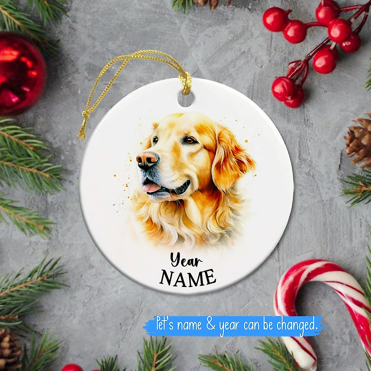 Custom Golden Retriever Dog Ceramic Ornament, Personalized Dog Christmas Tree Ornament 2023, Golden Retriever Dog Lovers Xmas Ceramic Ornaments, Pet Xmas Tree Decor Keepsakes, Pet Dog Present