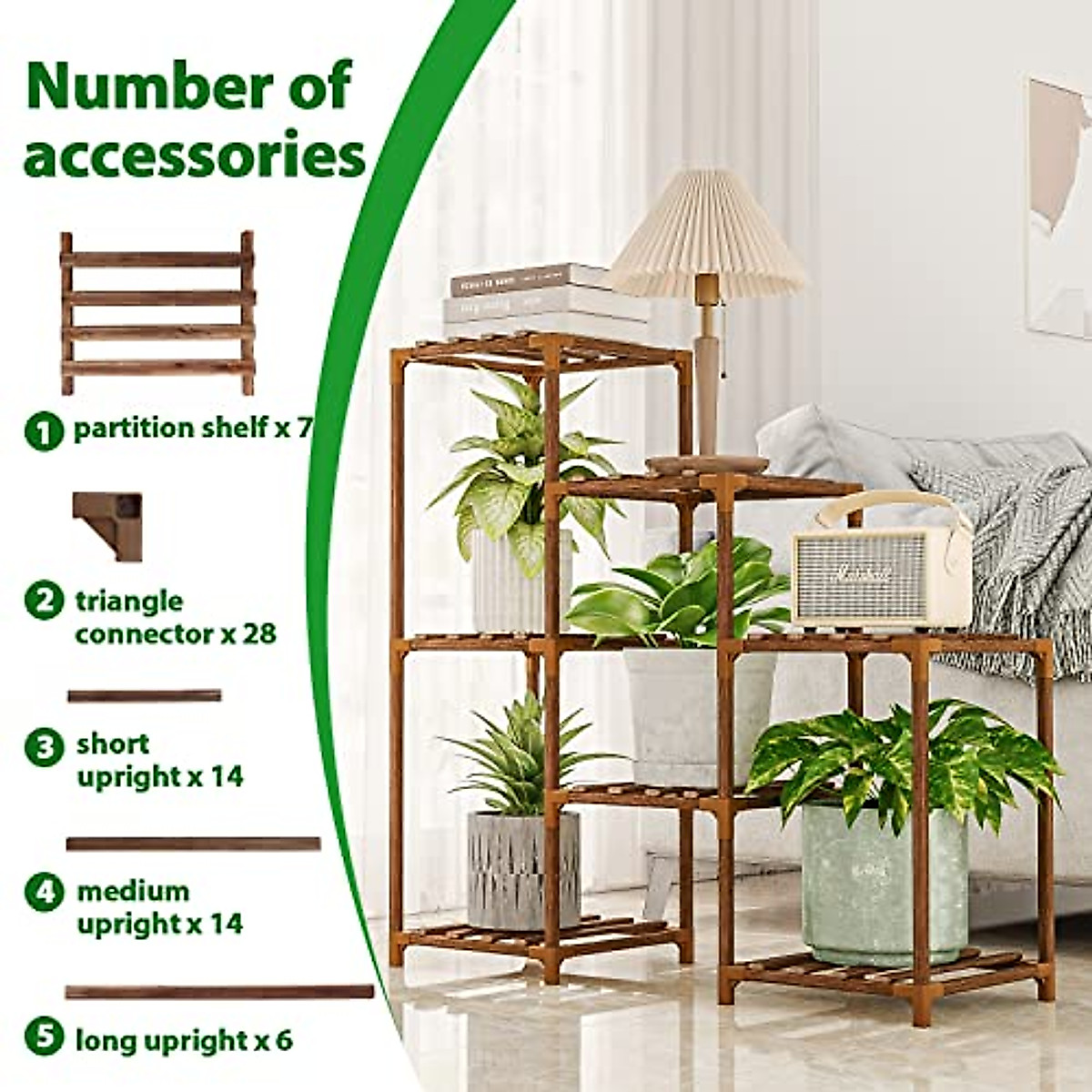 GENTINGBRO Plant Stand Indoor Outdoor Wood Plant Shelf for Multiple Plants Corner Plant Rack Window Flower Stand for Garden Patio