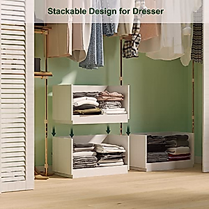 woodtalks Stackable Closet Shelves, Set of 3 1-Tier Shelf, Multi-Purpose Storage Closet Organizers, Open Dressers for Bedroom, Clothing Storage, Freestanding Storage Shelves, White Oak