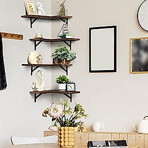 SEHERTIWY Corner Floating Shelves Wall Mounted Set of 4, Rustic Wood Wall Storage Shelves for Bedroom, Living Room, Bathroom, Kitchen, Office and More (Rustic Brown)