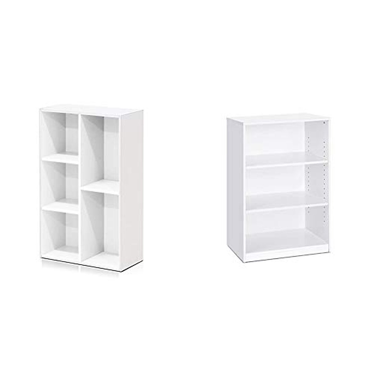 Furinno 5-Cube Open Shelf, White & Jaya Simple Home 3-Tier Adjustable Shelf Bookcase, White
