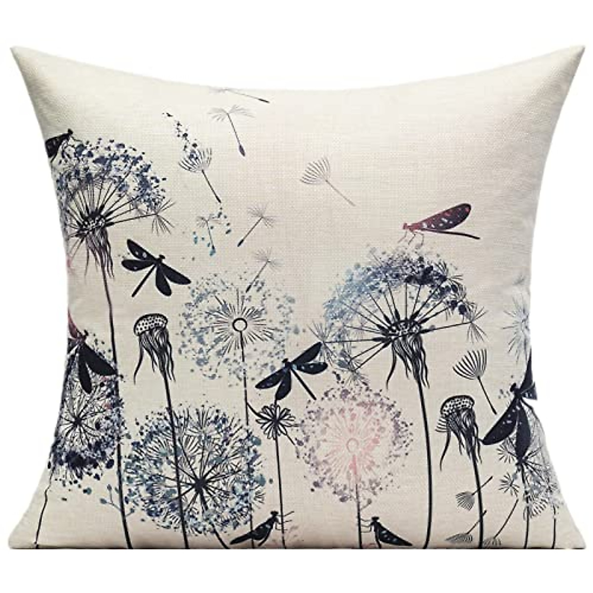 Outdoor Spring Flowers Throw Pillow Covers Patio furniture Bee Butterfly Dragonfly Boho Decorative Cushion Cases Garden Herb Ladybug Dandelion Decoration for Bench Porch Couch 16x16 Inches Set of 4