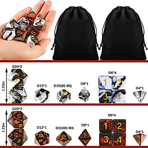 2 Set 11 Dice Set Polyhedral Dice Set Multisided Dice Set Smooth Touch with Drawstring Bag Compatible with RPG MTG Table Game Dice, 22 Pieces