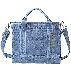 AOCINA Denim Purse Jean Travel Tote Bags for Women Beach Bag Denim Purses and Handbags for Teen Girls Women (Small E-Light Blue)