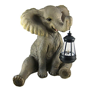 Things2Die4 Enchanting African Elephant Statue with Lantern- Adorable Porch and Garden Decor - 13.5 Inches High - Hand-Painted Outdoor Sculpture for Nature Lovers