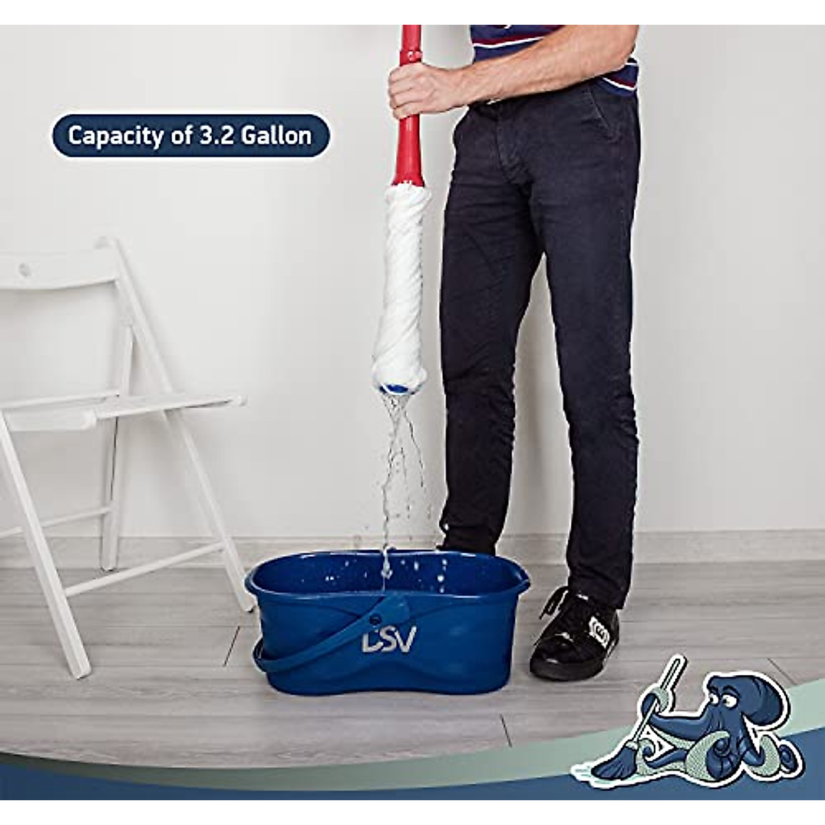 DSV Standard Professional 3.2 Gallon (12L) Cleaning Bucket | Pour Spout & Comfort-Grip Handle | Wash Bucket Ideal for Squeegees and Washers up to 17inch Length | Household Cleaning Supplies