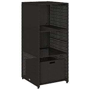 vidaXL Poly Rattan Patio Storage Cabinet - Weather-Resistant Outdoor Organizer with Shelves & Drawer for Cushions, Tools - Black, 19.7"x21.7"x45.3"