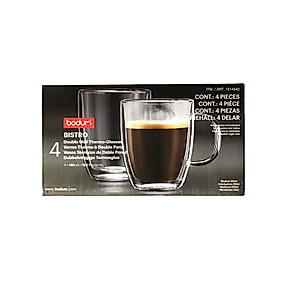Bodum Bistro Double Wall Thermo-Glasses Coffee Mug Set, 15 Ounce, Clear (4-pack)