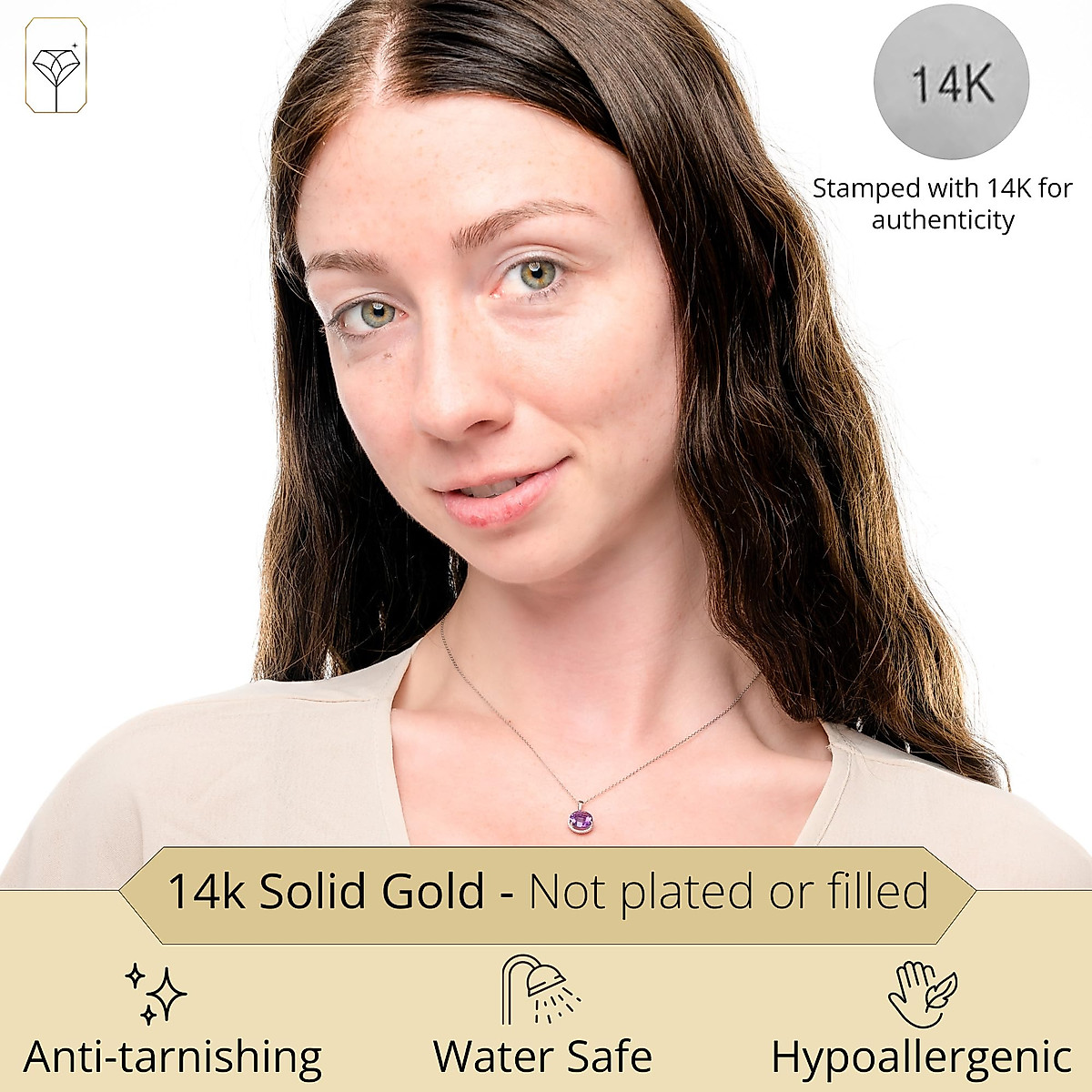 MAX + STONE 14k White Gold Roped Halo Aquamarine Round Pendant Necklace for Women 8mm Solitaire March Birthstone with 18 Inch Cable Chain