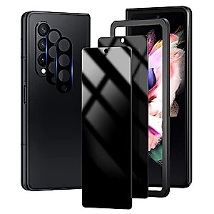 TOCOL [2+2 Pack] for Samsung Galaxy Z Fold 3 5G with 2 Pack Front Privacy Tempered Glass Screen Protector and 2 Pack Camera Lens Protector, Anti-Scratch, Bubble Free, [Anti-Spy], [Alignment Tool],Black
